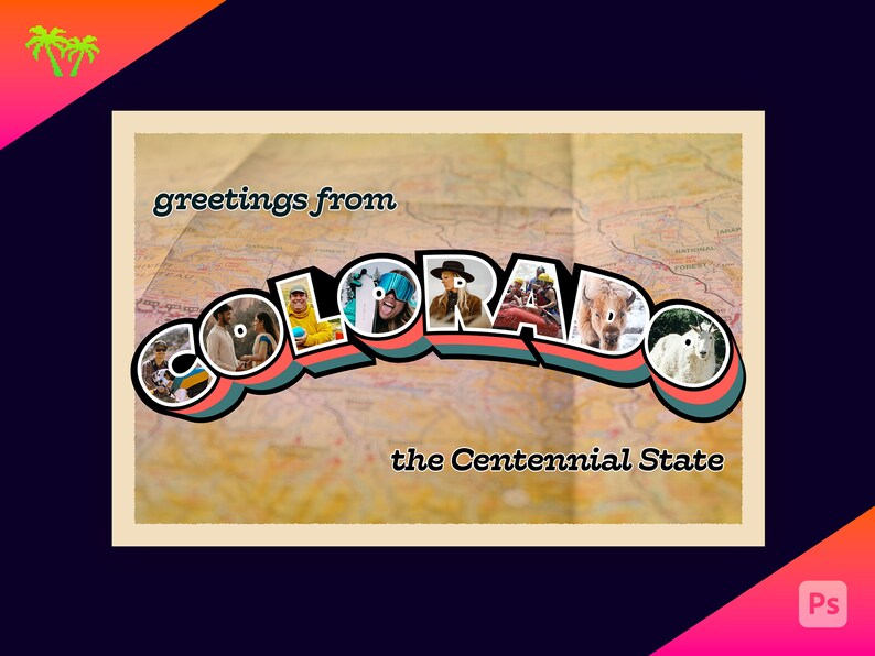 Colorado Postcard Photoshop Template Editable Photo Collage - Etsy