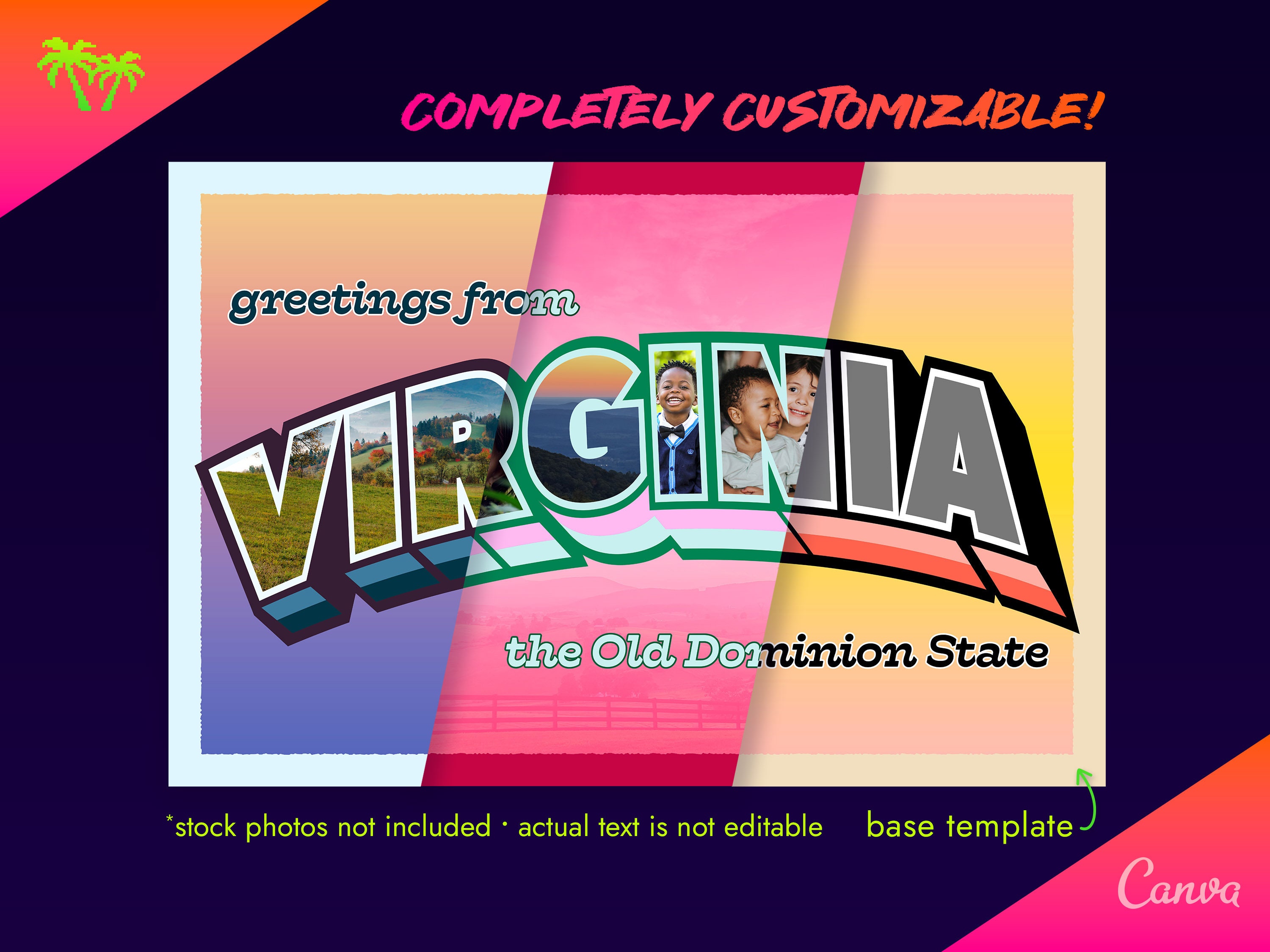 Virginia Postcard Canva Template Editable Photo Collage Vintage Travel ...