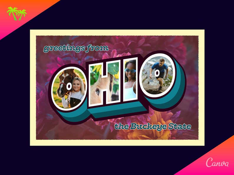 Ohio Postcard Canva Template | Editable Photo Collage | Vintage Travel ...