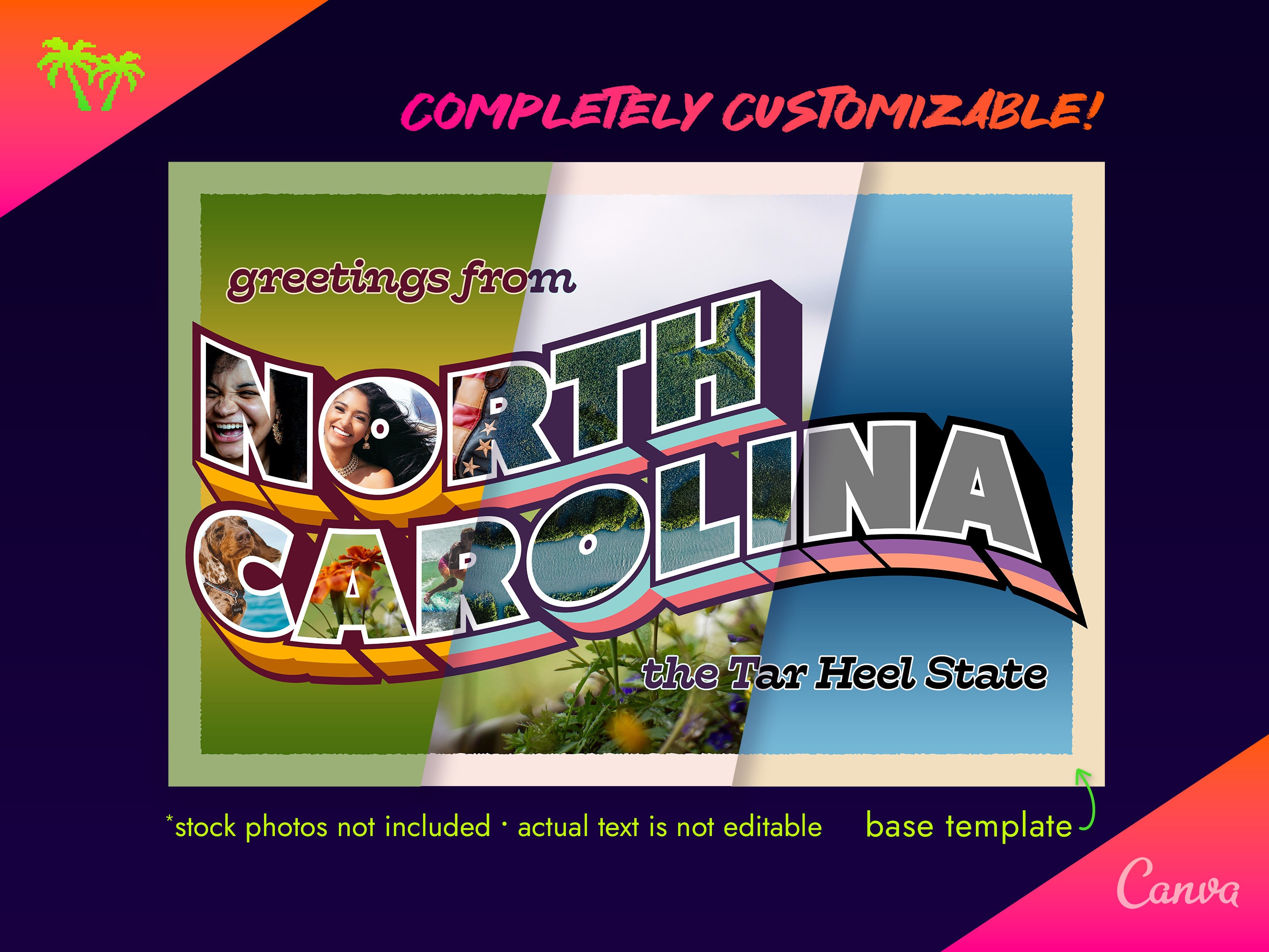 North Carolina Postcard Canva Template | Editable Photo Collage ...