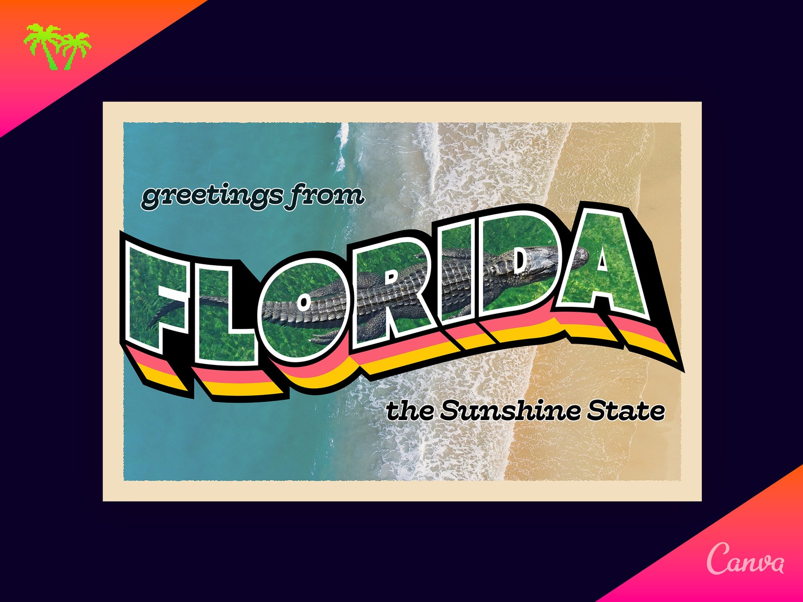 Florida Postcard Canva Template | Editable Photo Collage | Vintage ...