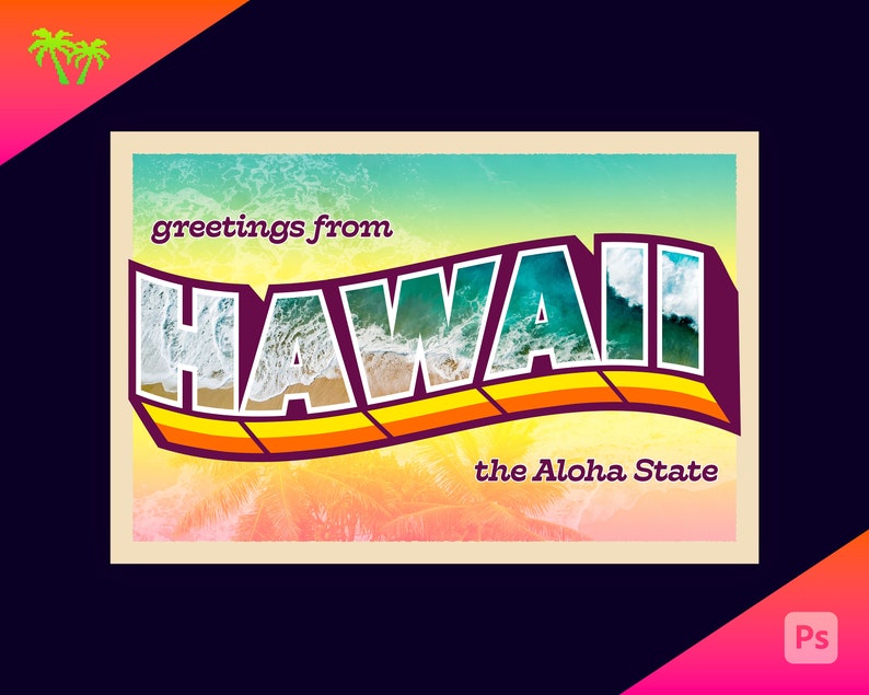 Hawaii Postcard Photoshop Template Editable Photo Collage - Etsy