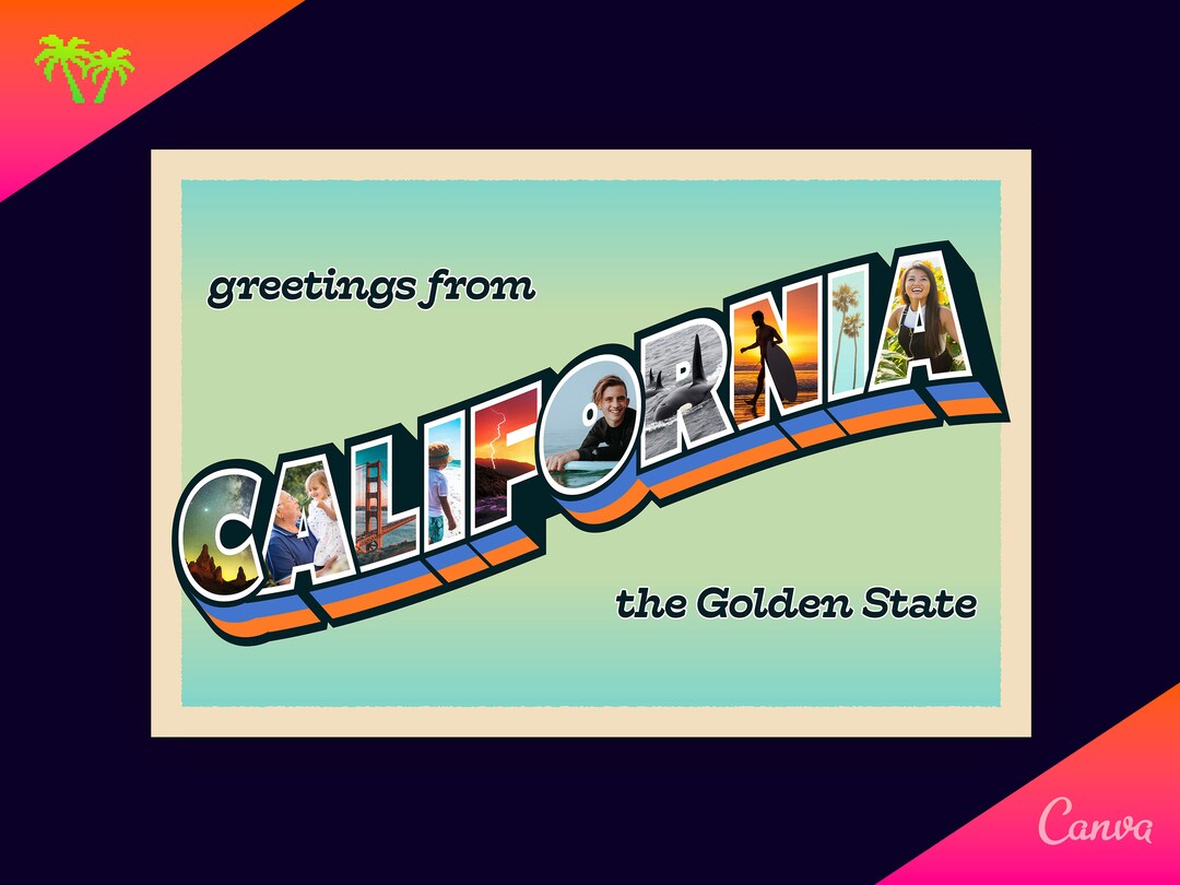 California Postcard Canva Template | Editable Photo Collage | Vintage ...