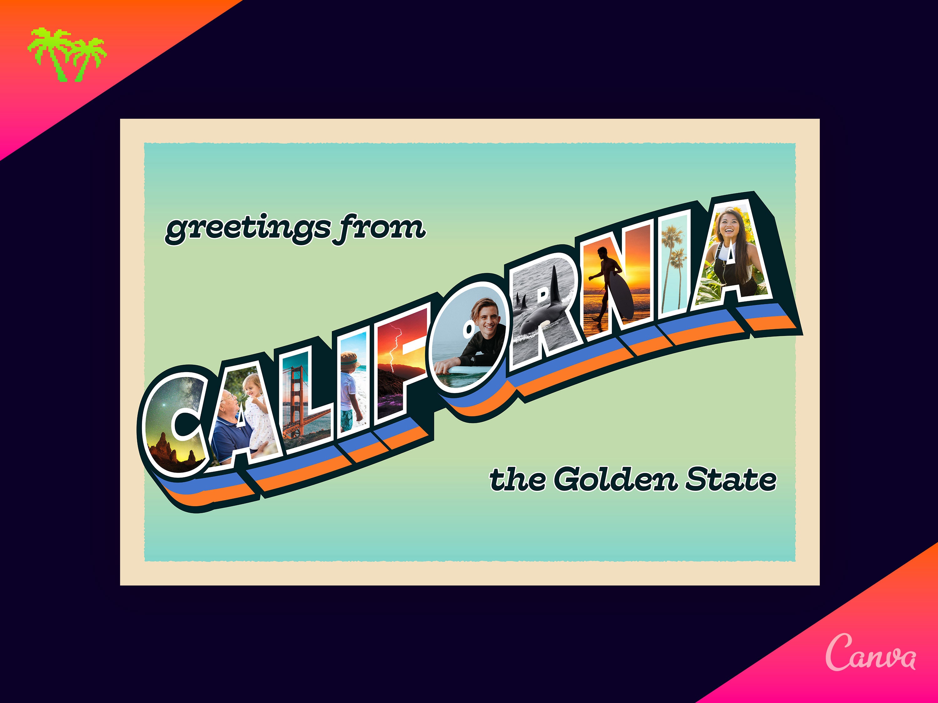 California Postcard Canva Template | Editable Photo Collage | Vintage ...