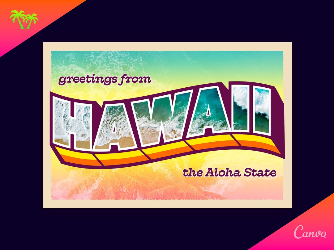 Hawaii Postcard Canva Template Editable Photo Collage Vintage Travel ...