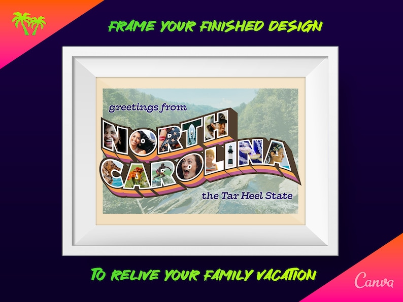 North Carolina Postcard Canva Template | Editable Photo Collage ...