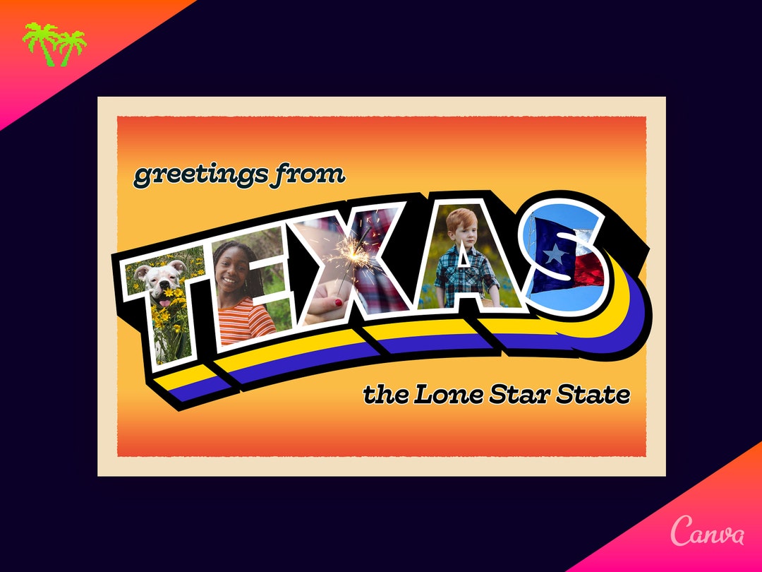 Texas Postcard Canva Template Editable Photo Collage Vintage Travel ...