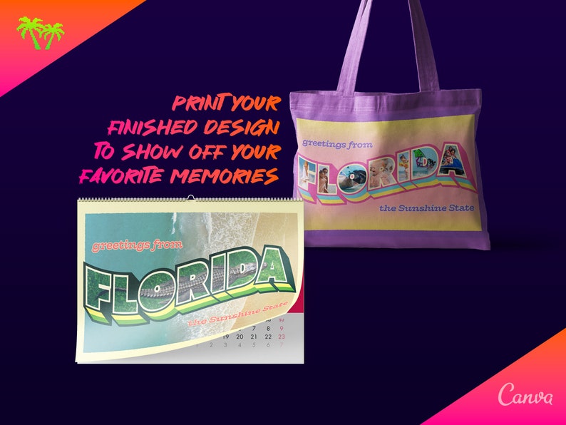Florida Postcard Canva Template | Editable Photo Collage | Vintage ...