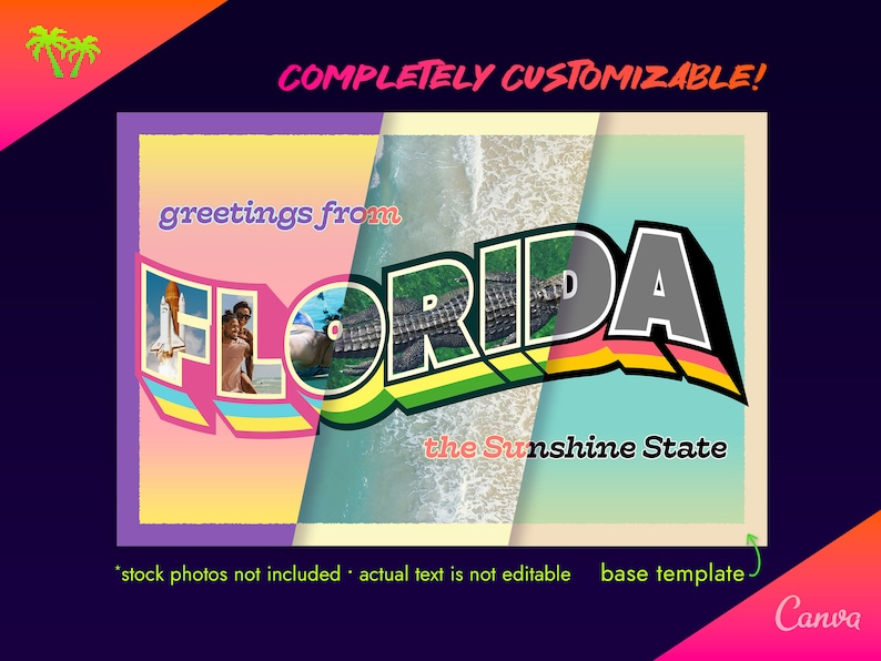 Florida Postcard Canva Template | Editable Photo Collage | Vintage ...