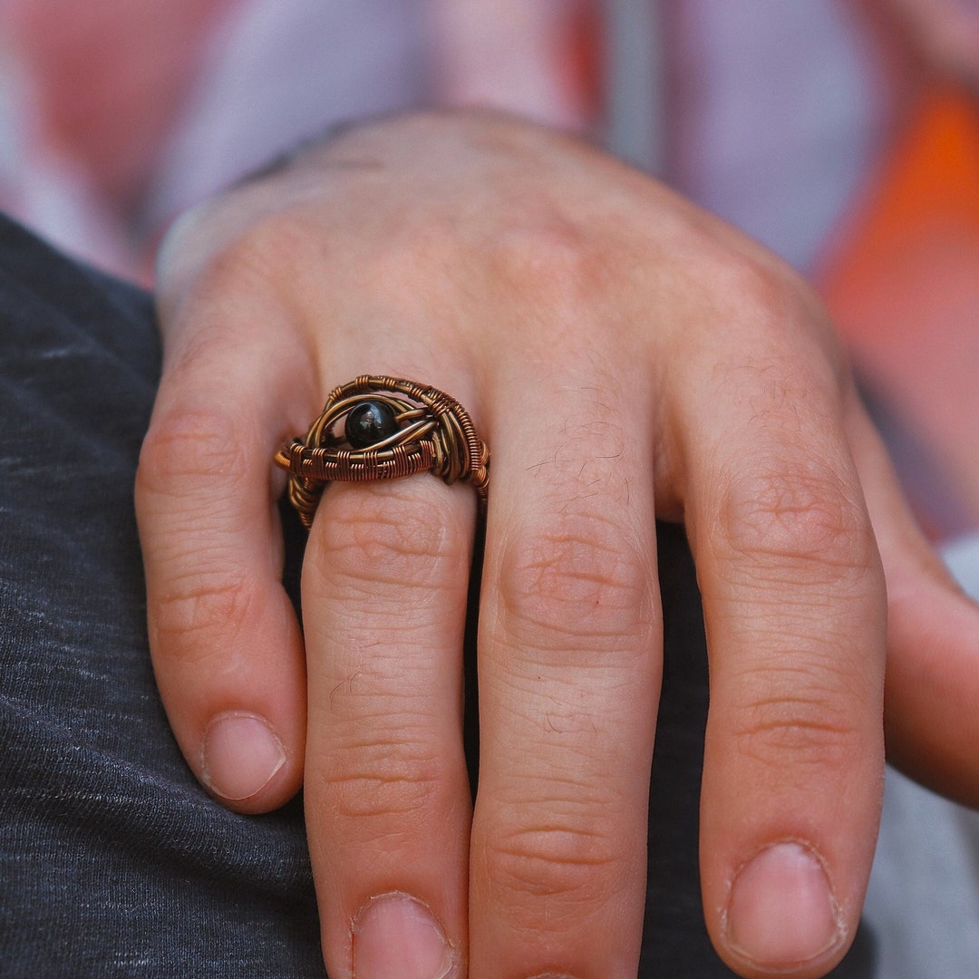 Black Tourmaline Ring, Wire Wrapped Crystal Ring, Men Crystal Ring ...