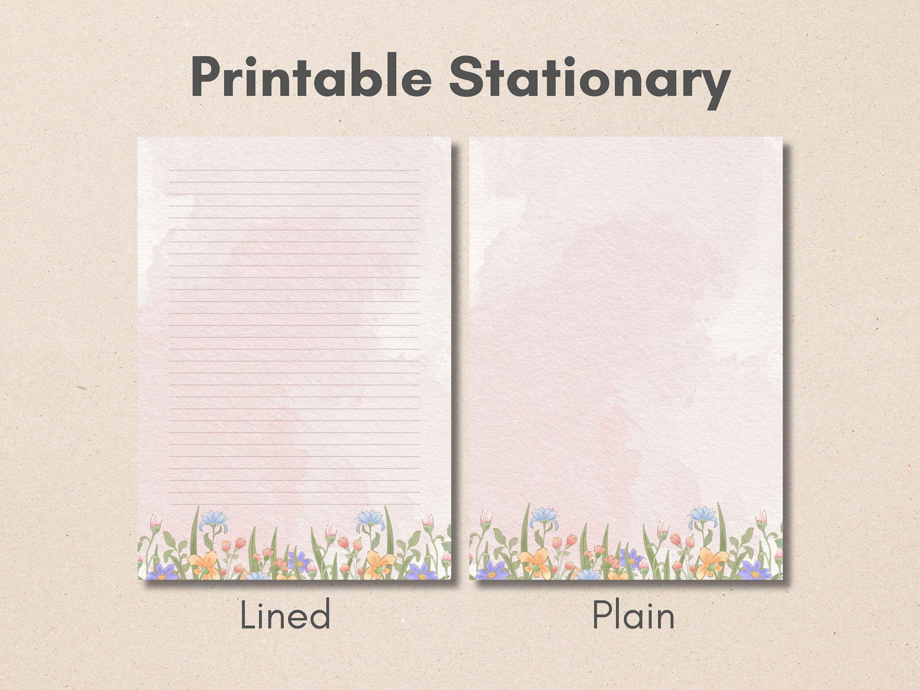 Printable Stationary Spring Flowers Printable Letter Paper Lined Paper ...