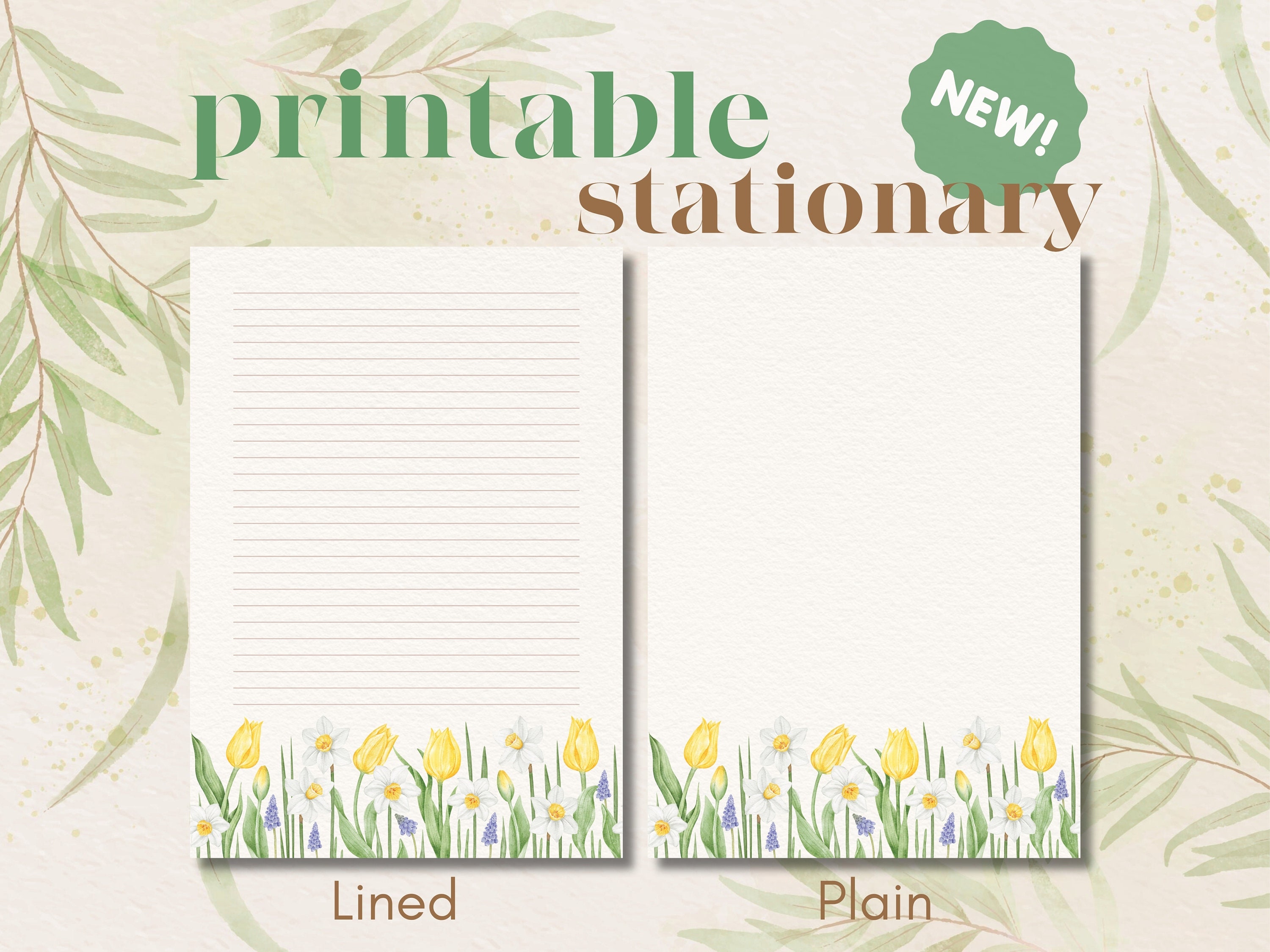 Printable Stationary Spring Blooms Printable Letter Paper Lined Paper ...