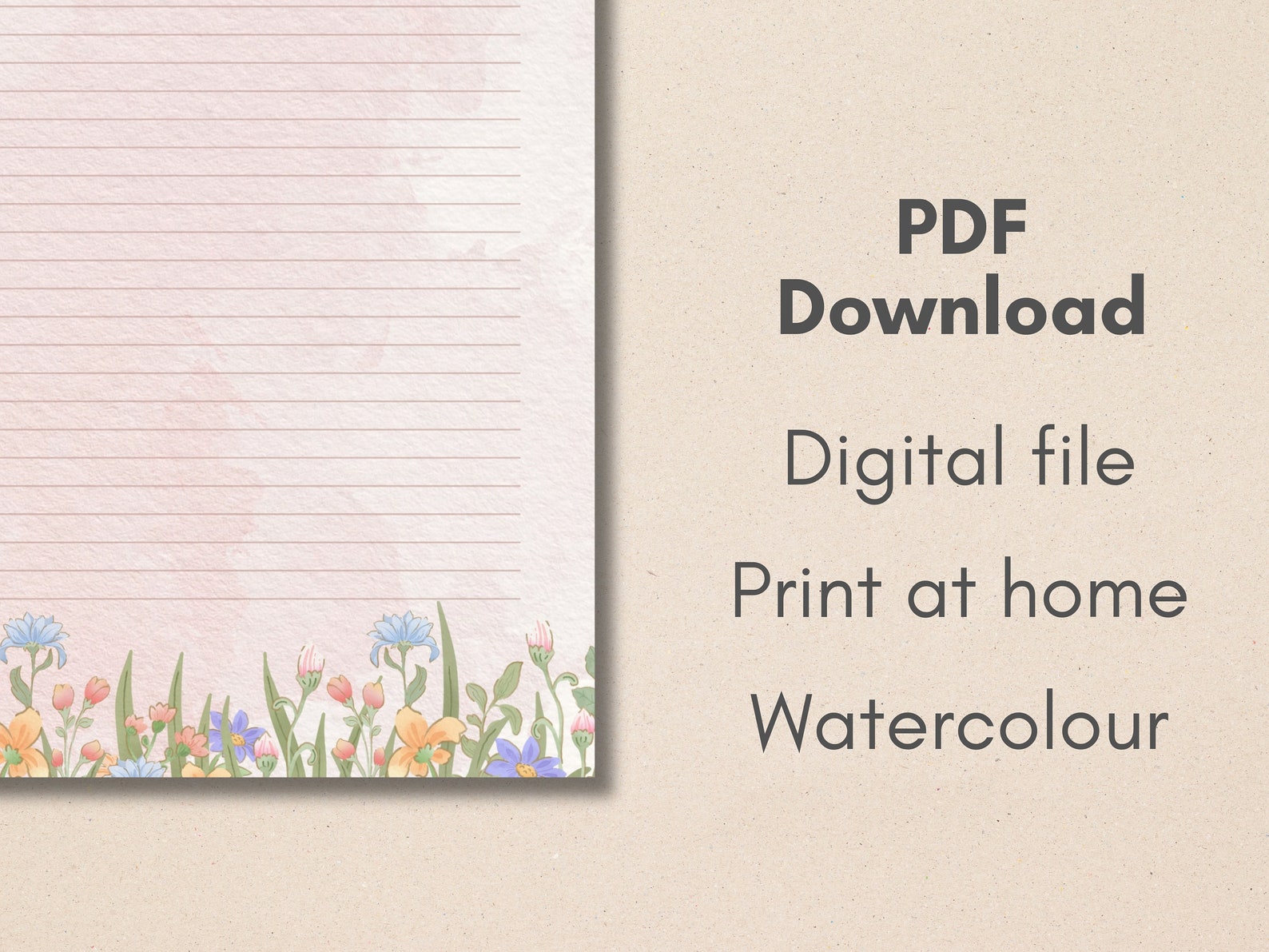 Printable Stationary Spring Flowers Printable Letter Paper Lined Paper ...
