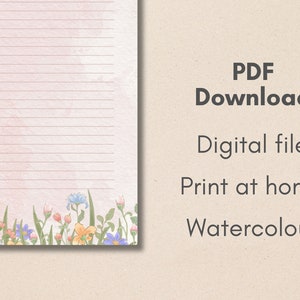 Printable Stationary Spring Flowers Printable Letter Paper Lined Paper ...