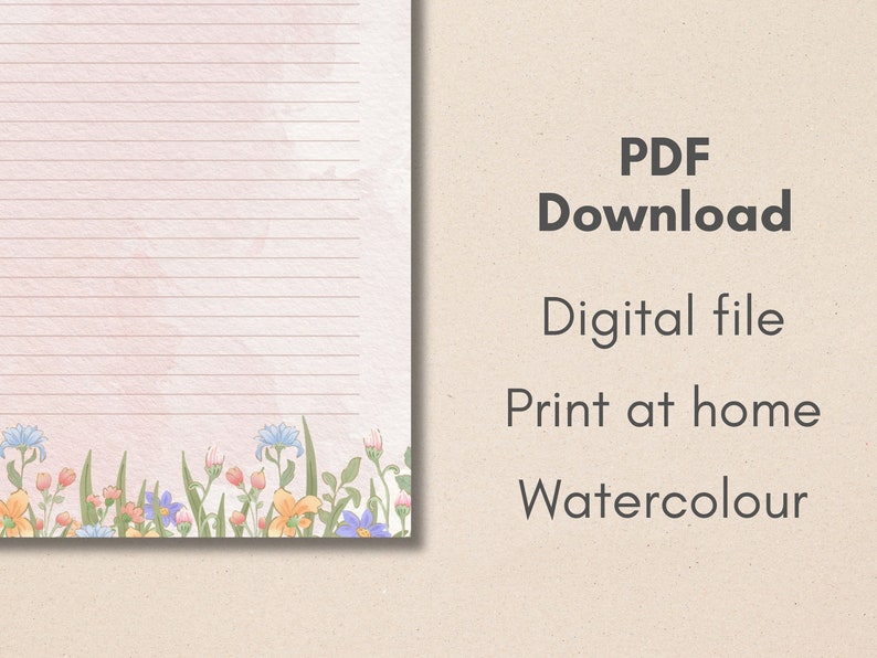 Printable Stationary Spring Flowers Printable Letter Paper Lined Paper ...
