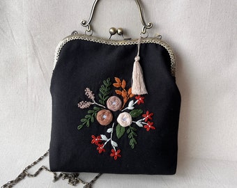 Handmade Embroidered Bag Crossbody Bag Flower Embroidered Clutch Bag ...