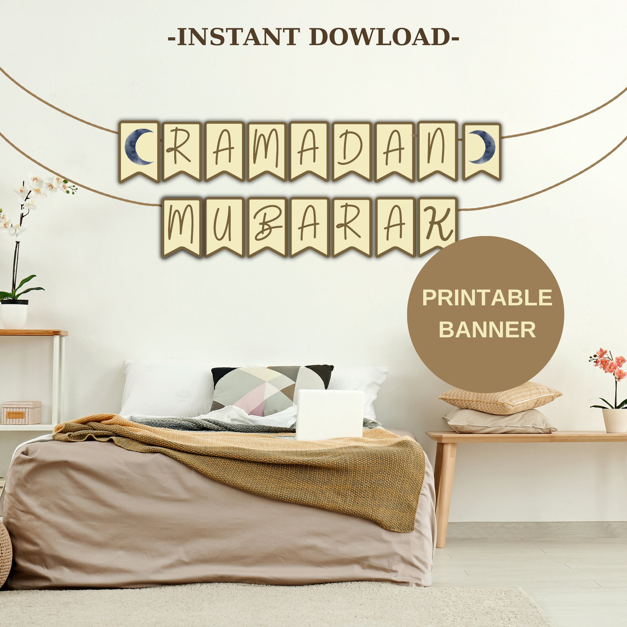 Ramadan Mubarak Printable Banner, Ramadan Eid Decor, Ramadan Mubarak ...