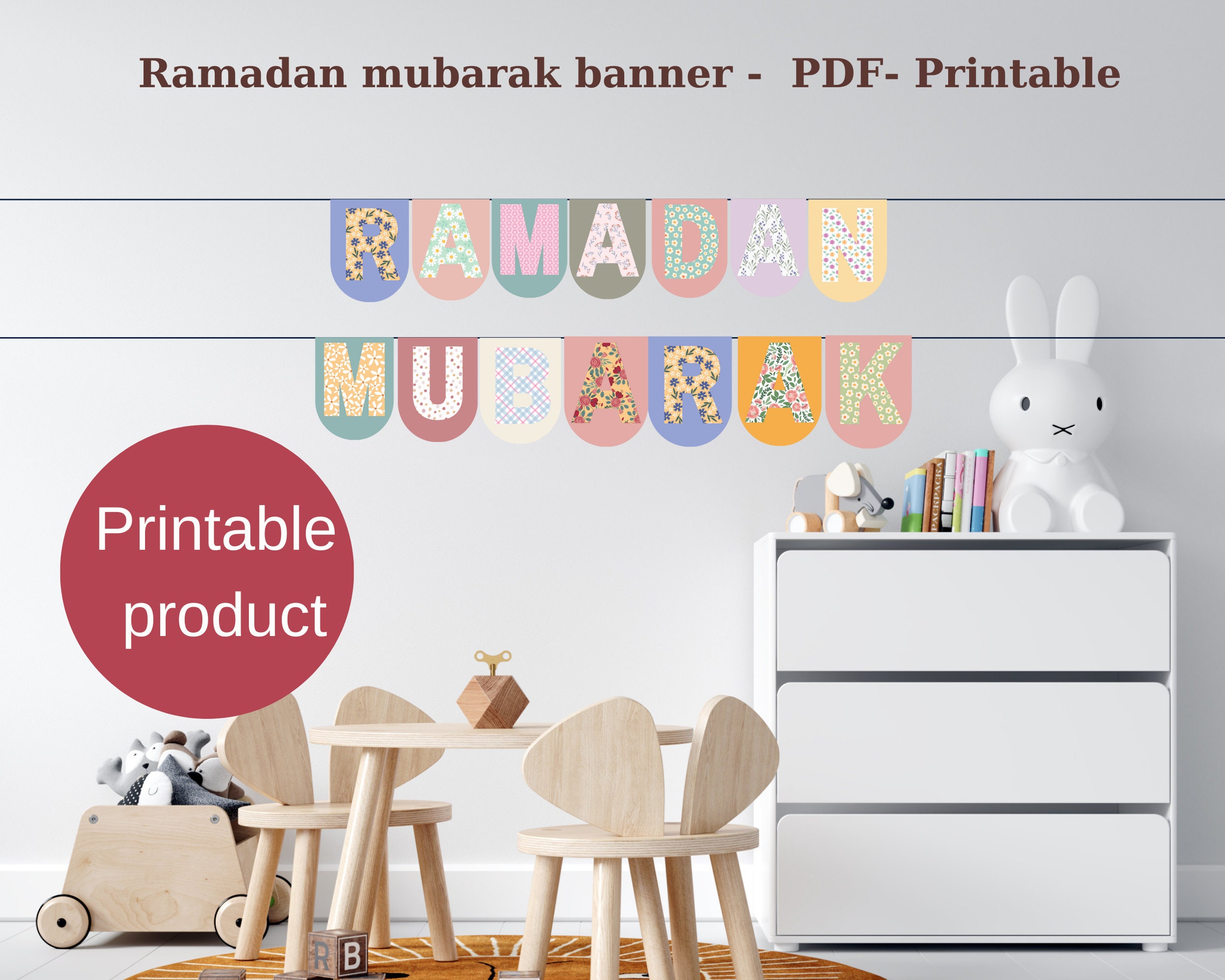 Ramadan Mubarak Printable Banner, Ramadan Eid Decor, Ramadan Mubarak ...