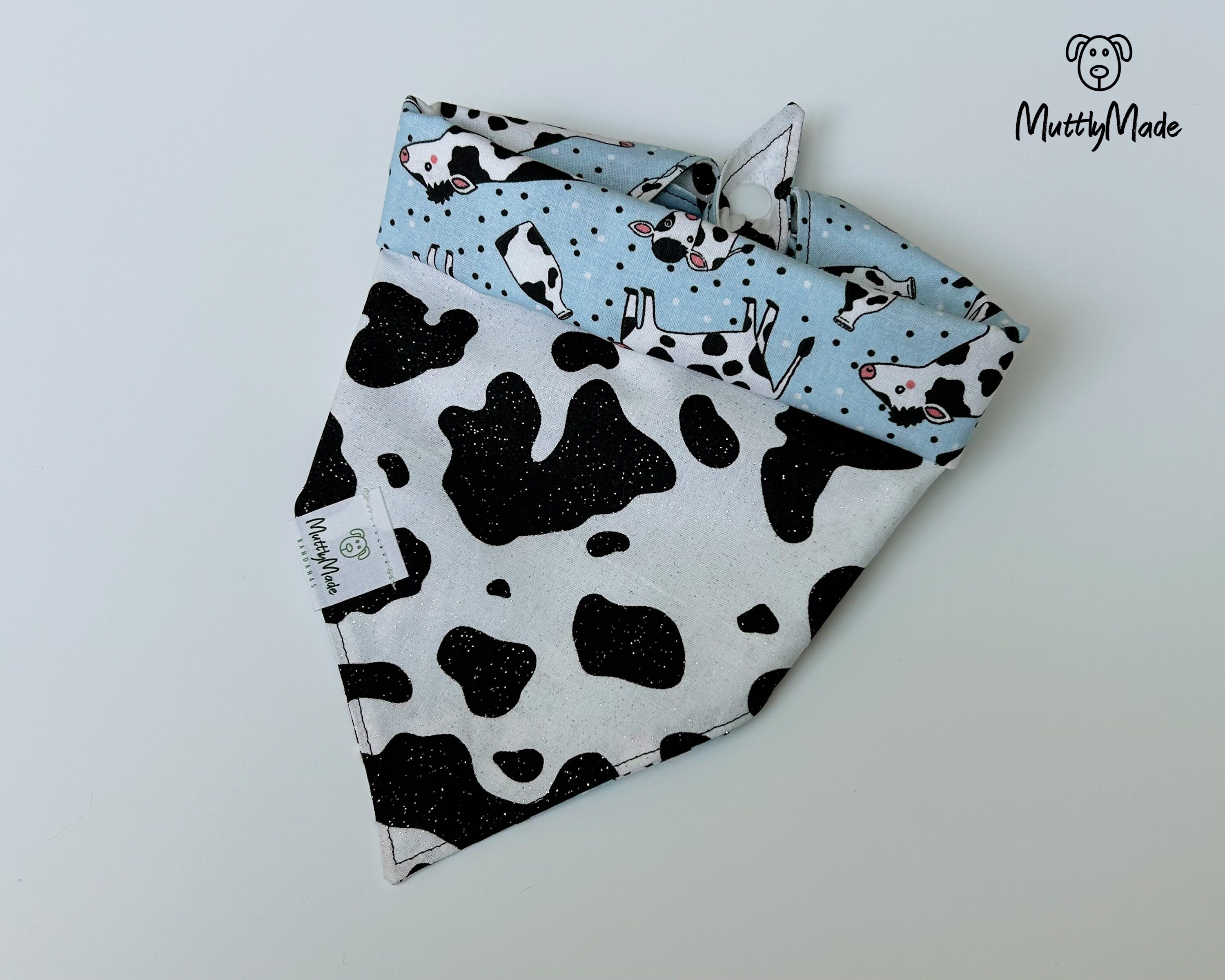 Cow Print Bandana Reversible Snap Closure Dog Bandana Cat Bandana Cow ...