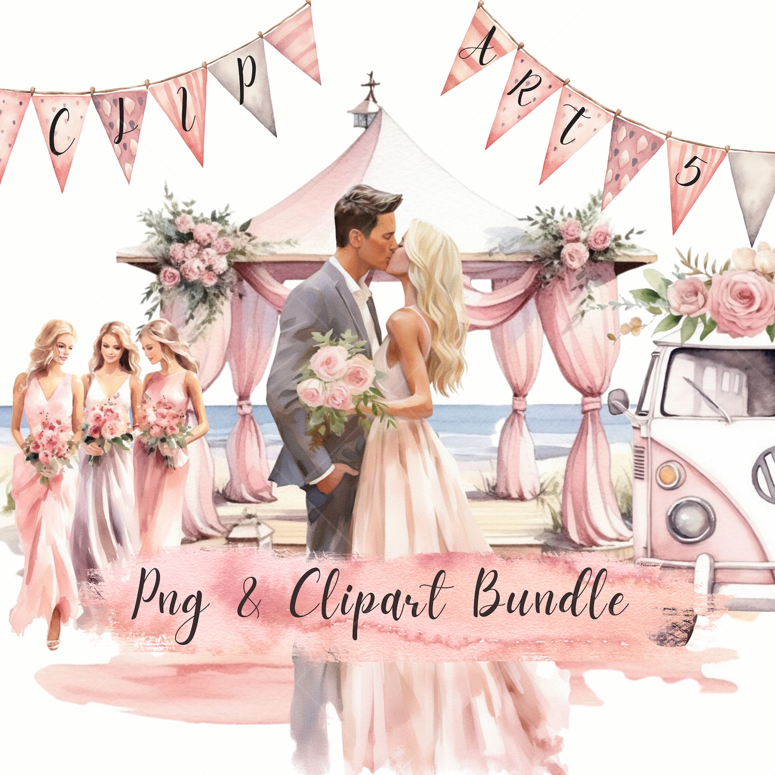 Pink Wedding Clip Art Bundle Watercolor Transparent PNG Bride - Etsy