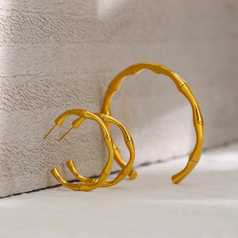 Bamboo Bliss Cuff Bracelet 18K Gold Plated Stainless Steel Bamboo Shape ...