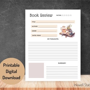 Book Review Template PRINTABLE, Book Journal Insert, Reading Planner ...