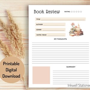 Book Review Template, PRINTABLE Book Journal Insert, Reading Printable ...