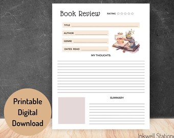 Book Review Template, PRINTABLE Book Journal Insert, Cozy Reading ...