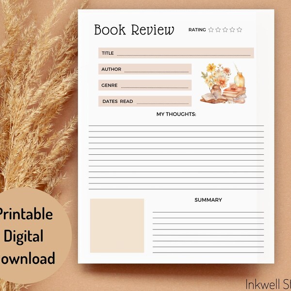 Book Review Template, PRINTABLE Book Journal Insert, Cozy Reading ...