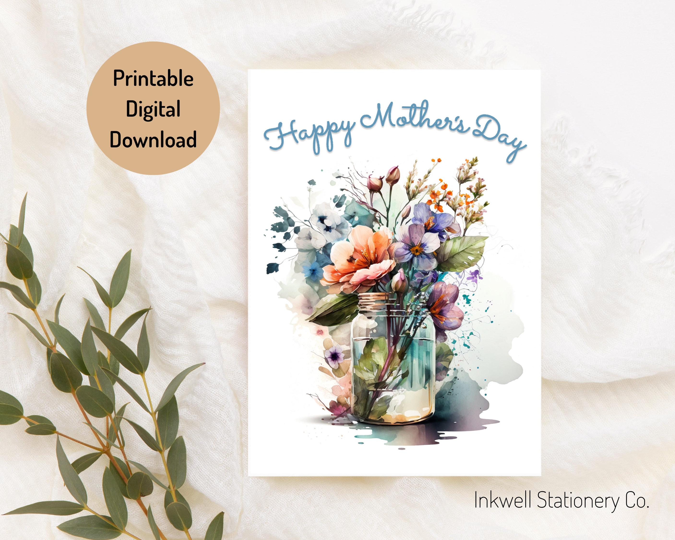 PRINTABLE Watercolor Flower Mother's Day Card, Beautiful Wildflower ...