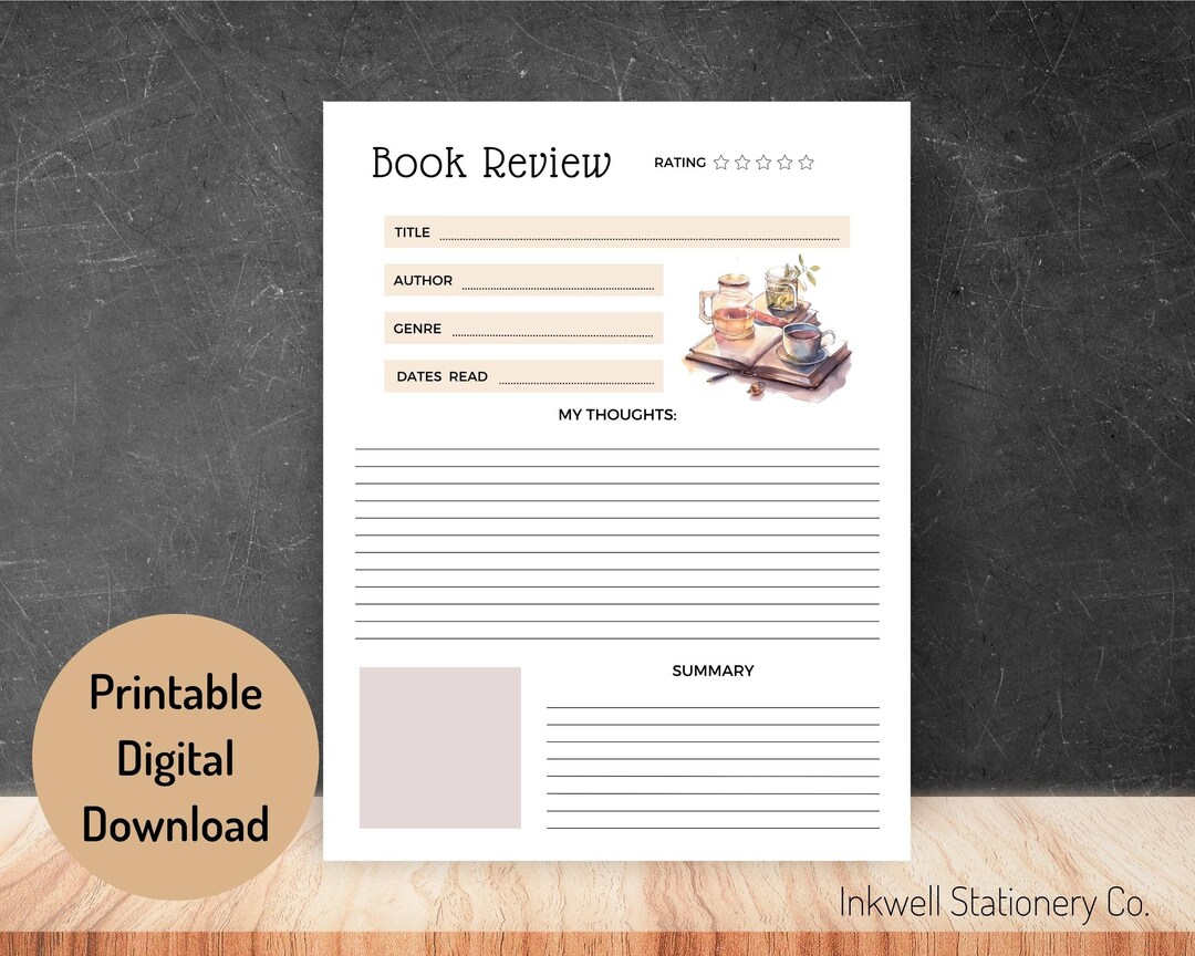 Book Review Template Printable Book Journal Insert Reading Planner