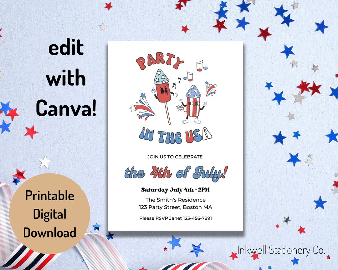 Editable 4th of July Invitation Template, Digital Independence Day ...