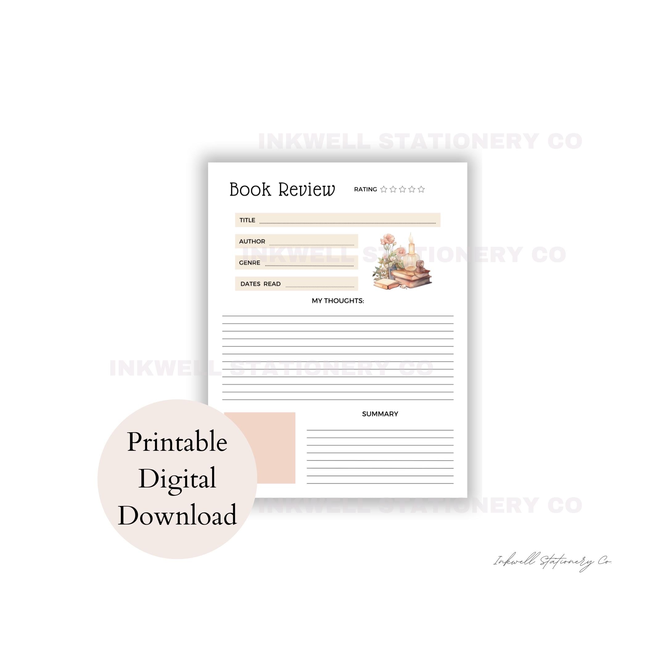 Book Review Template Printable Book Journal Insert Reading Printable