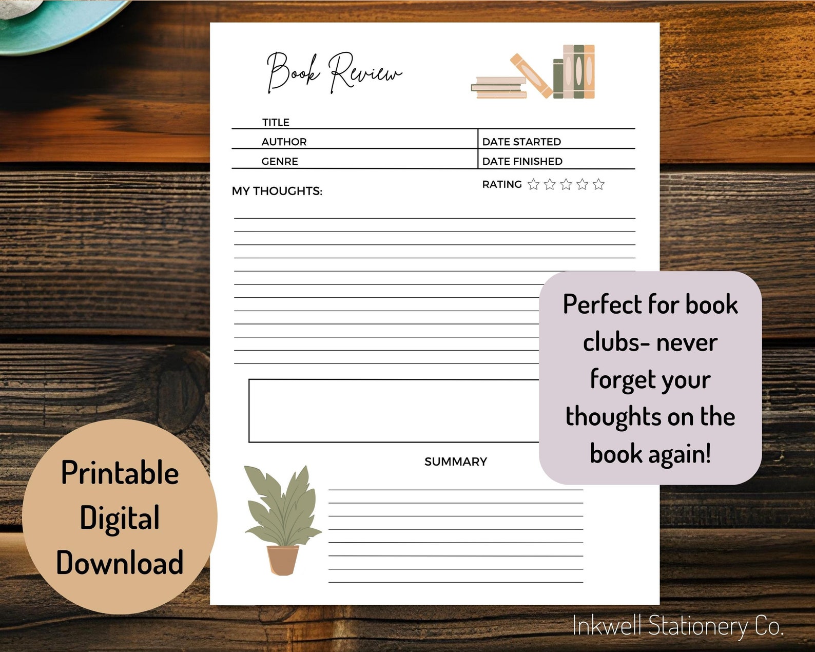 Book Review Template, PRINTABLE Book Journal Insert, Cozy Reading ...