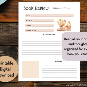 Book Review Template, PRINTABLE Book Journal Insert, Reading Printable ...