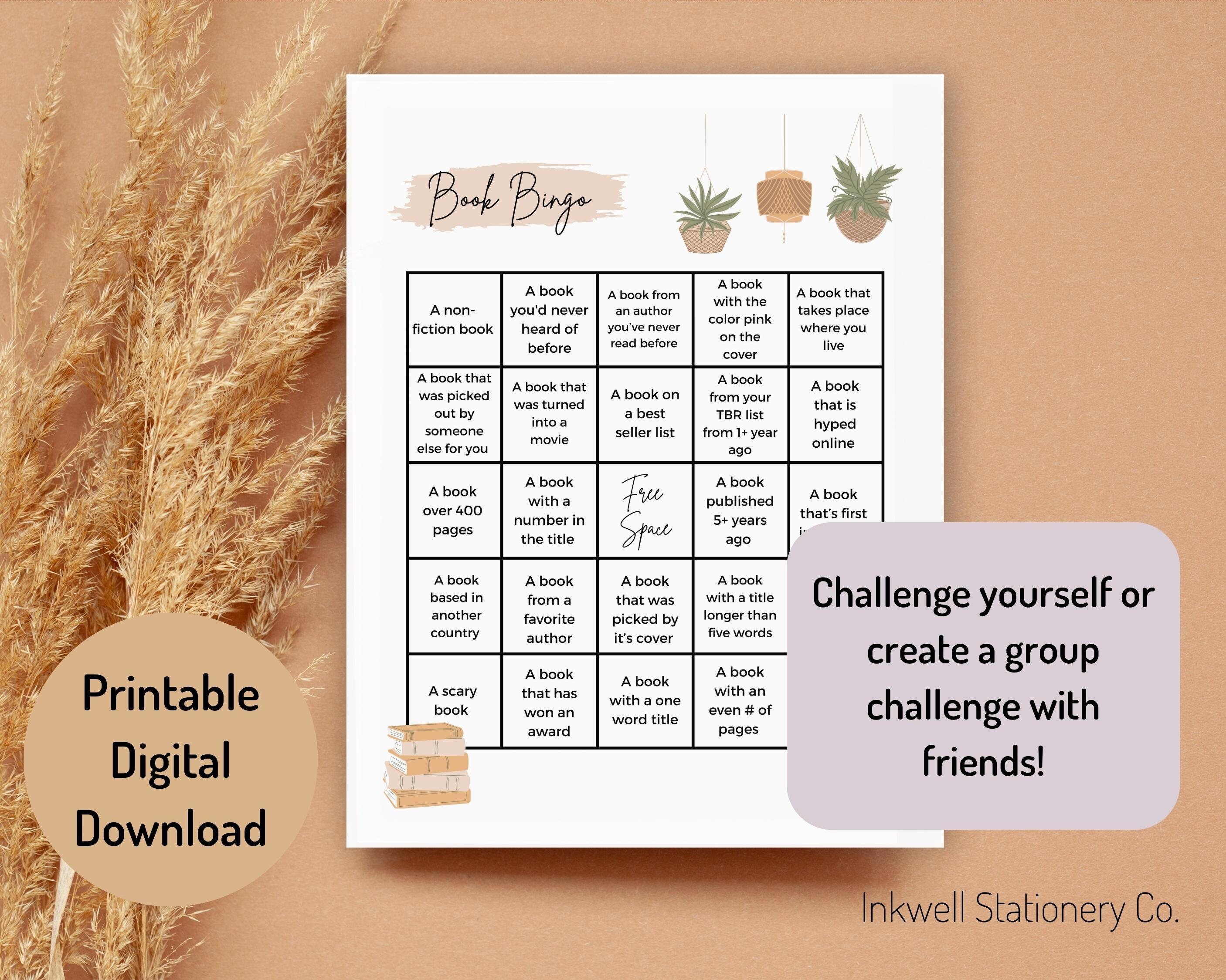 Book Bingo Reading Challenge PRINTABLE, Book Challenge Reading List, Cozy Reading Journal ...