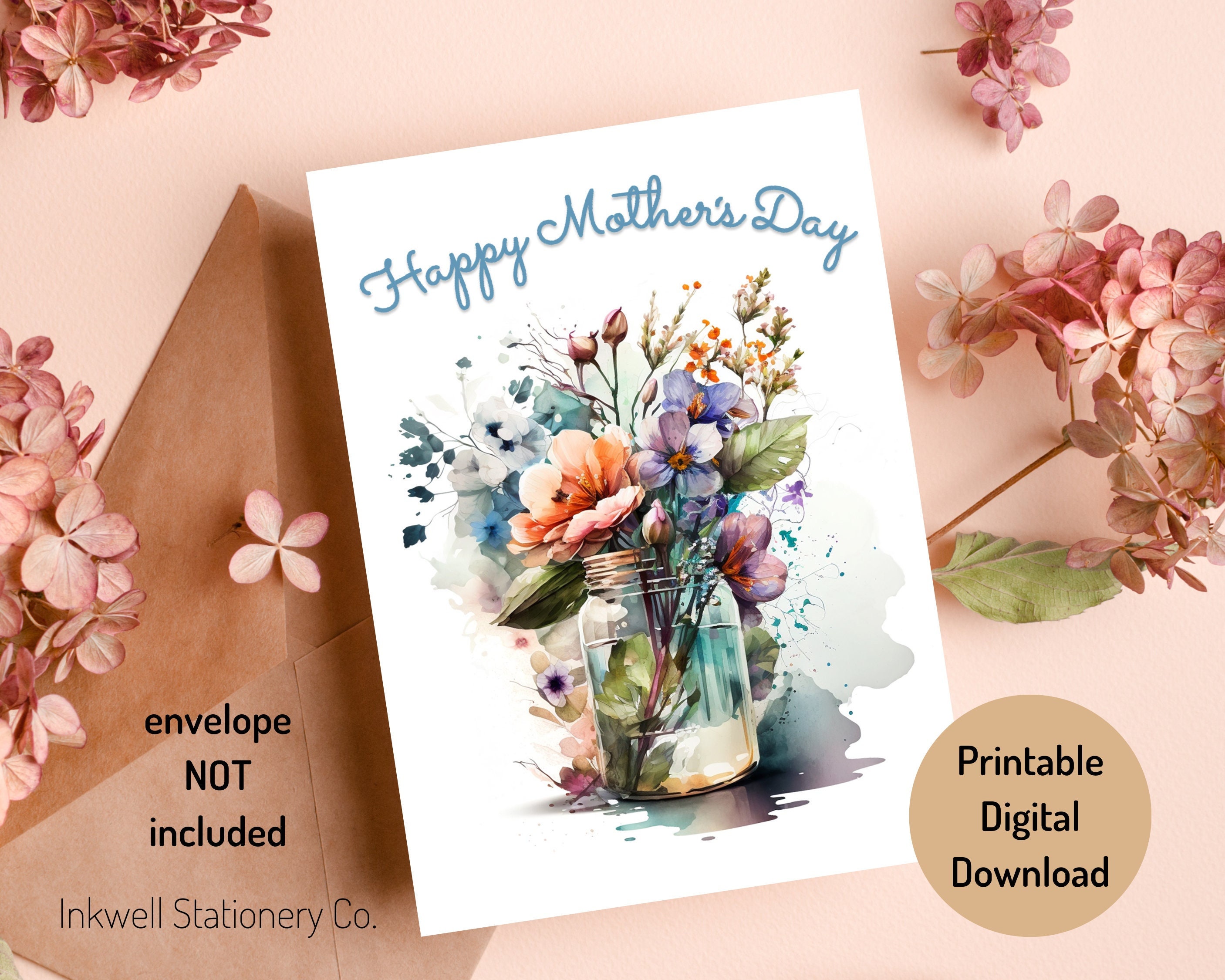 PRINTABLE Watercolor Flower Mother's Day Card, Beautiful Wildflower ...