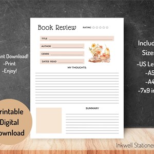 Book Review Template, PRINTABLE Book Journal Insert, Reading Printable ...