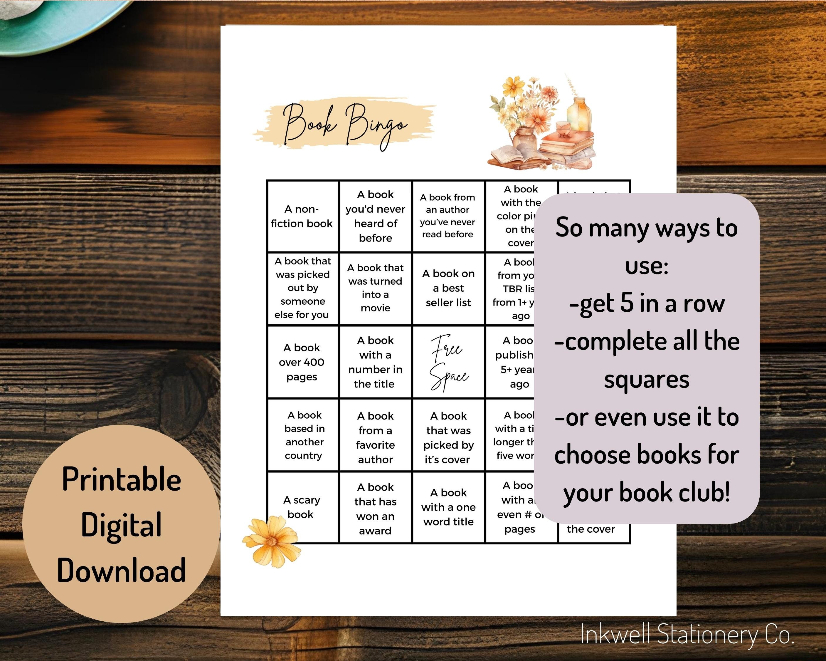 Book Bingo Reading Challenge PRINTABLE, Book Challenge Reading List ...
