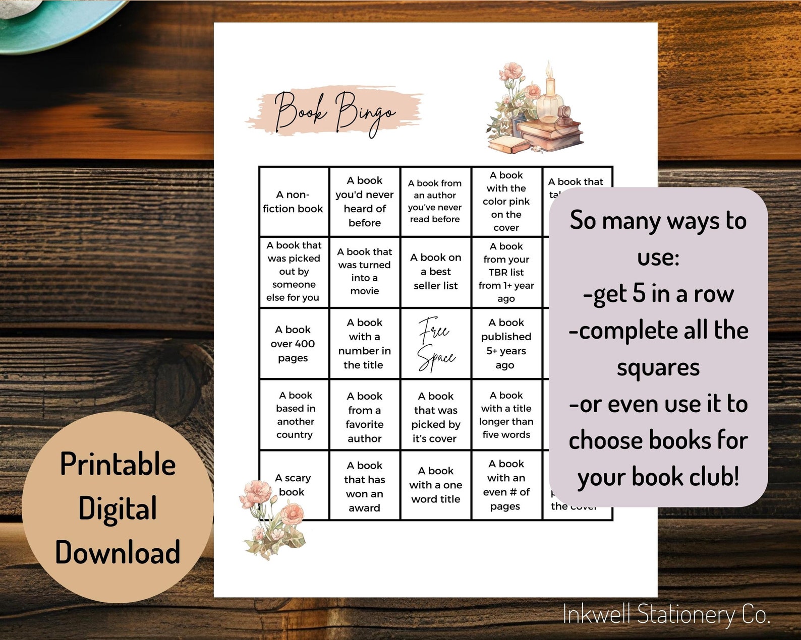 Book Bingo Reading Challenge PRINTABLE, Book Challenge Reading List ...