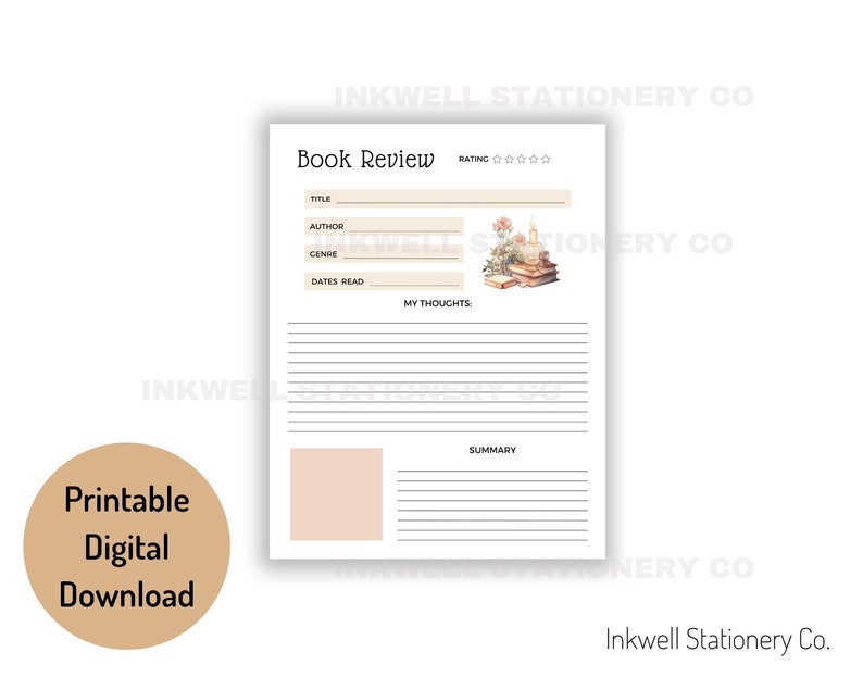 Book Review Template, PRINTABLE Book Journal Insert, Reading Printable ...