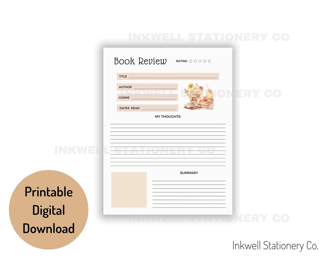 Book Review Template, PRINTABLE Book Journal Insert, Reading Printable ...