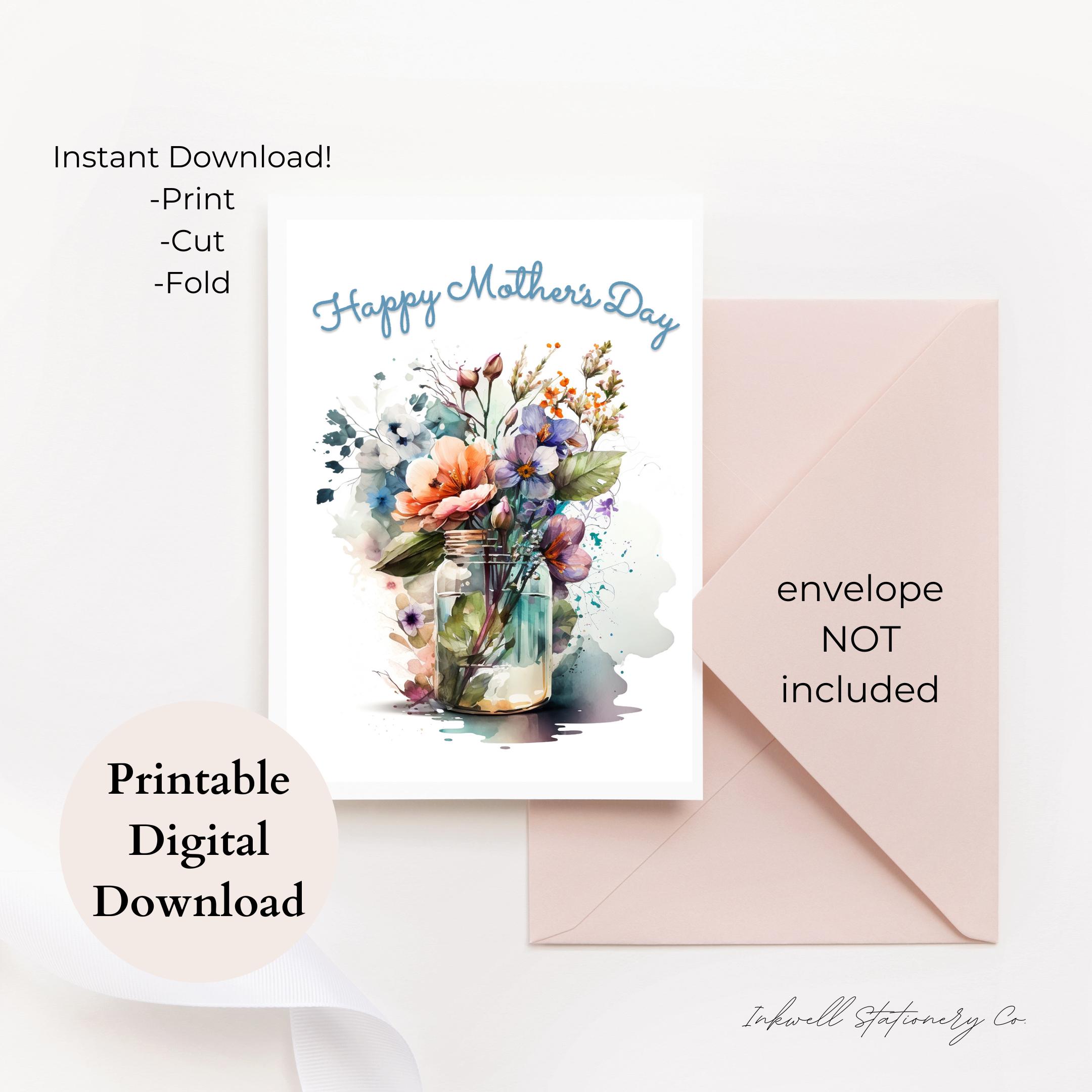 PRINTABLE Watercolor Flower Mother's Day Card, Beautiful Wildflower ...