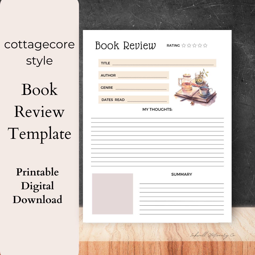 Book Review Template Printable Book Journal Insert Reading Planner