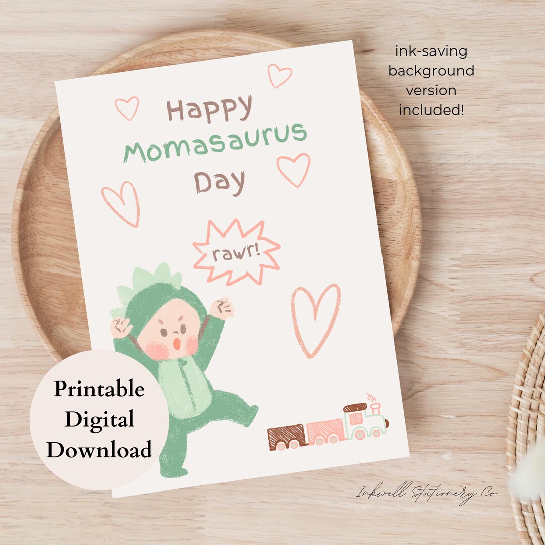 PRINTABLE Cute Dinosaur Mother's Day Card, Adorable "momasaurus" Mother ...