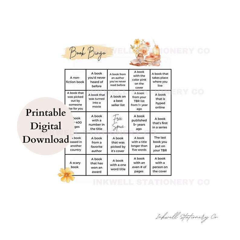 Book Bingo Reading Challenge PRINTABLE, Book Challenge Reading List ...