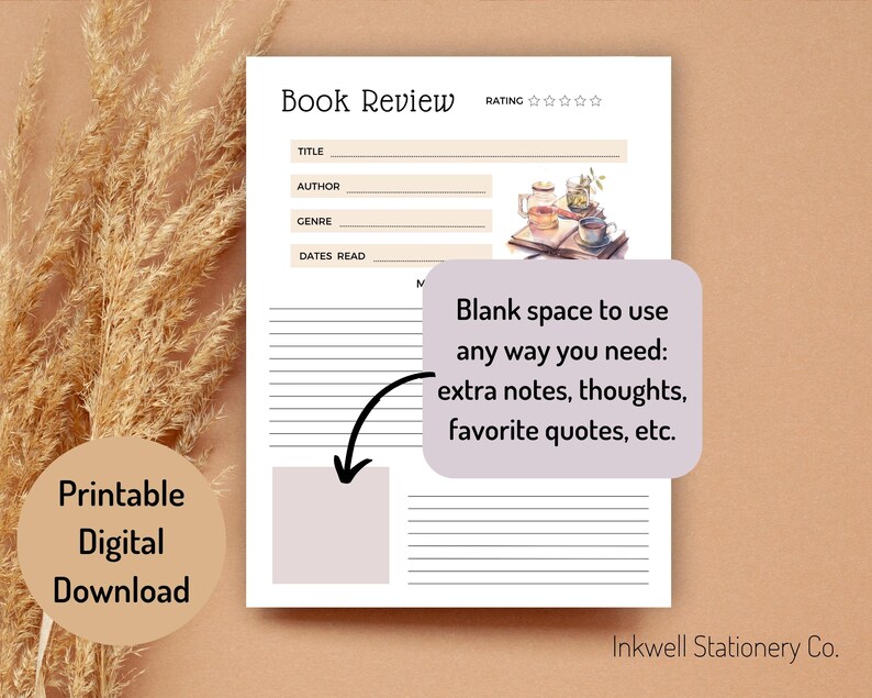 Book Review Template PRINTABLE, Book Journal Insert, Reading Planner ...