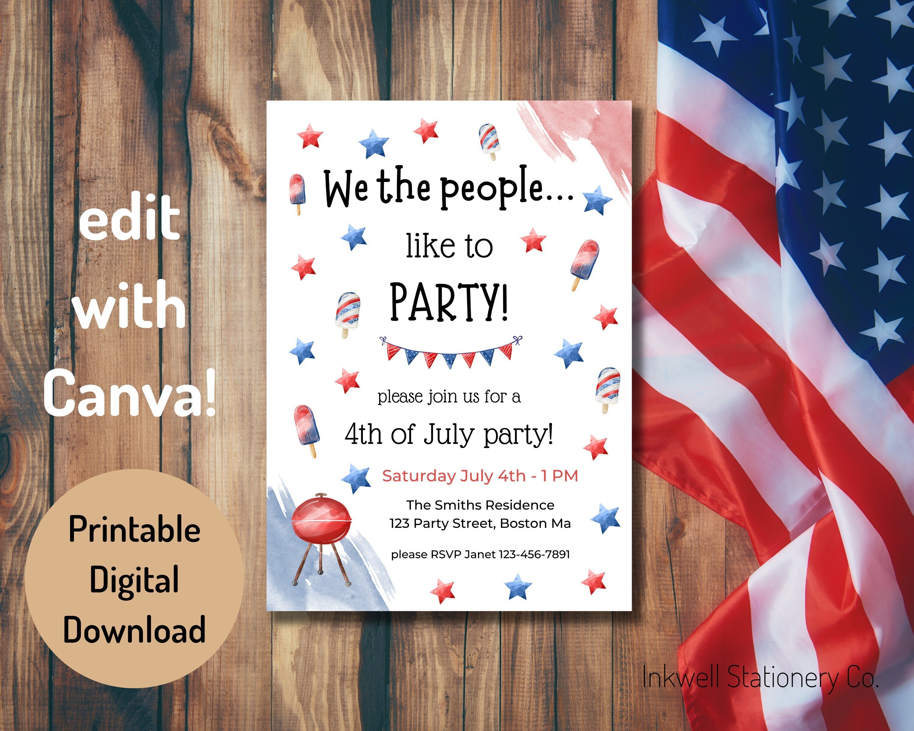 Editable 4th of July Invitation Template, Digital Independence Day ...