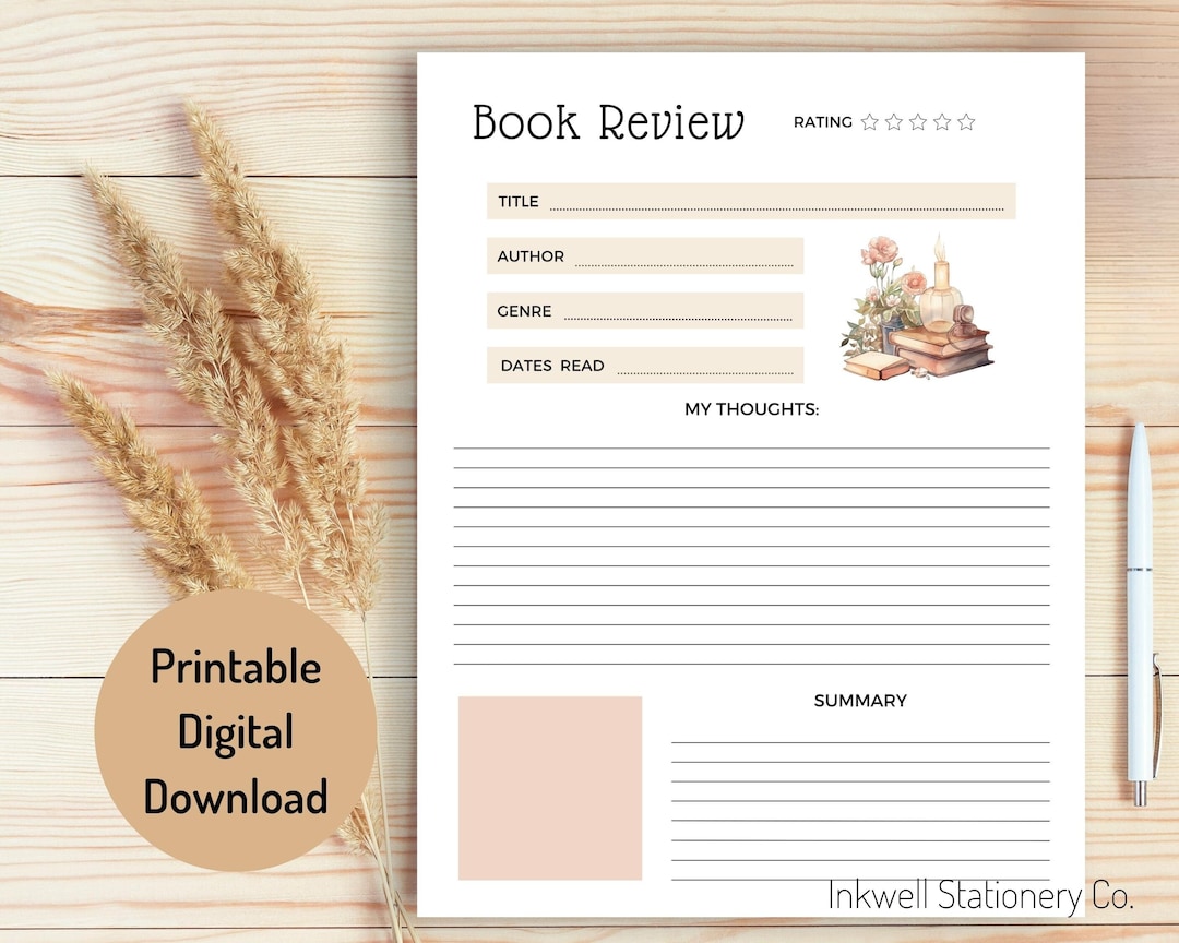 Book Review Template, PRINTABLE Book Journal Insert, Reading Printable ...