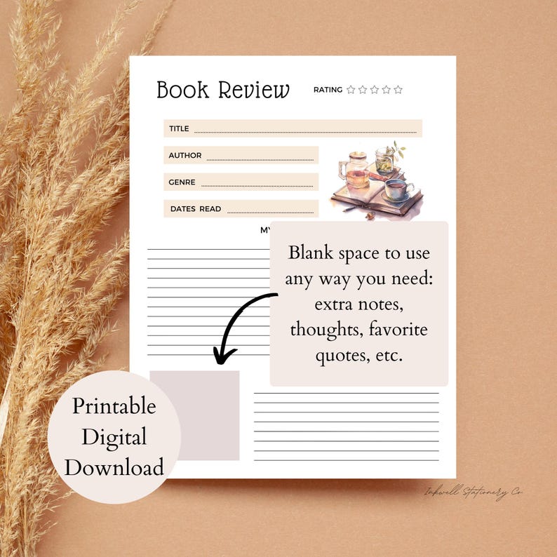 Book Review Template PRINTABLE, Book Journal Insert, Reading Planner ...